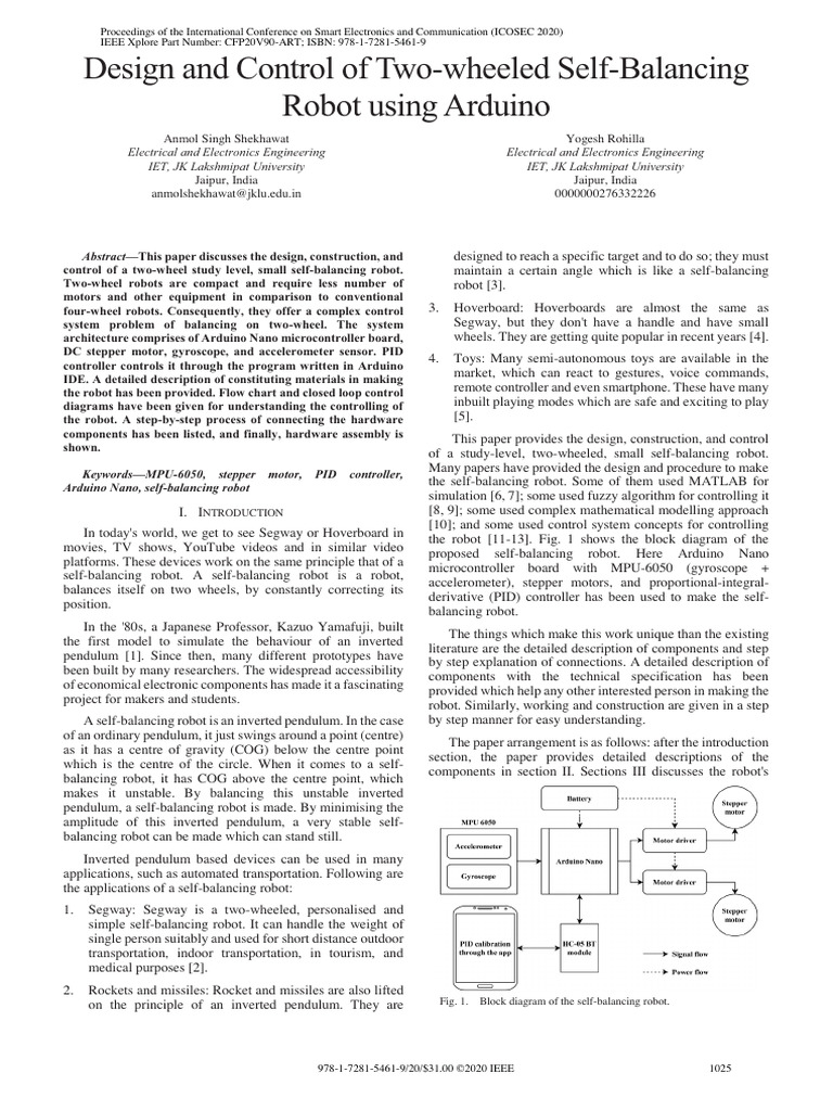 Design And Control Of Two Wheeled Self Balancing Robot Using Arduino Pdf Arduino Control