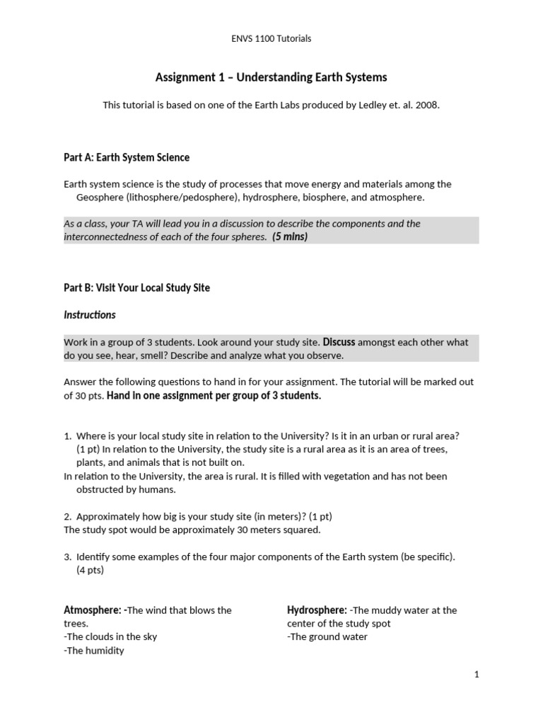 Earth Systems - Assignment 1 | PDF | Earth Sciences | Soil