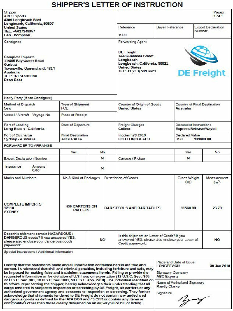 Shipper Letter Instruction | PDF