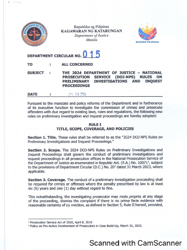 2024 DOJ NPS Rules On Preliminary Investigation and Inquest Proceedings ...