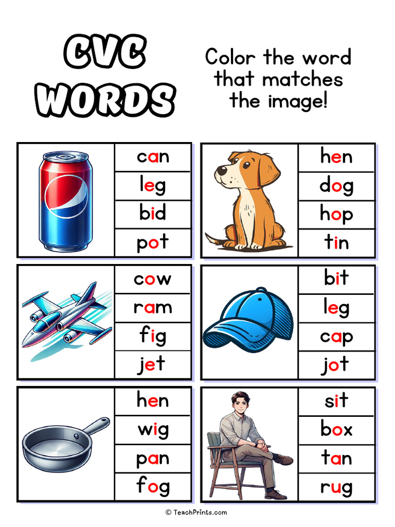 CVC Words For Grade1 Age 6-7 Part 7 | PDF