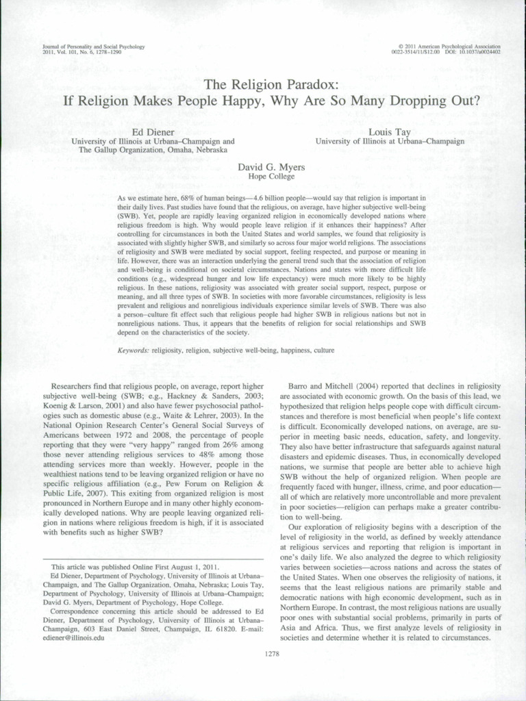 The religion paradox. | PDF | Happiness | Psychology