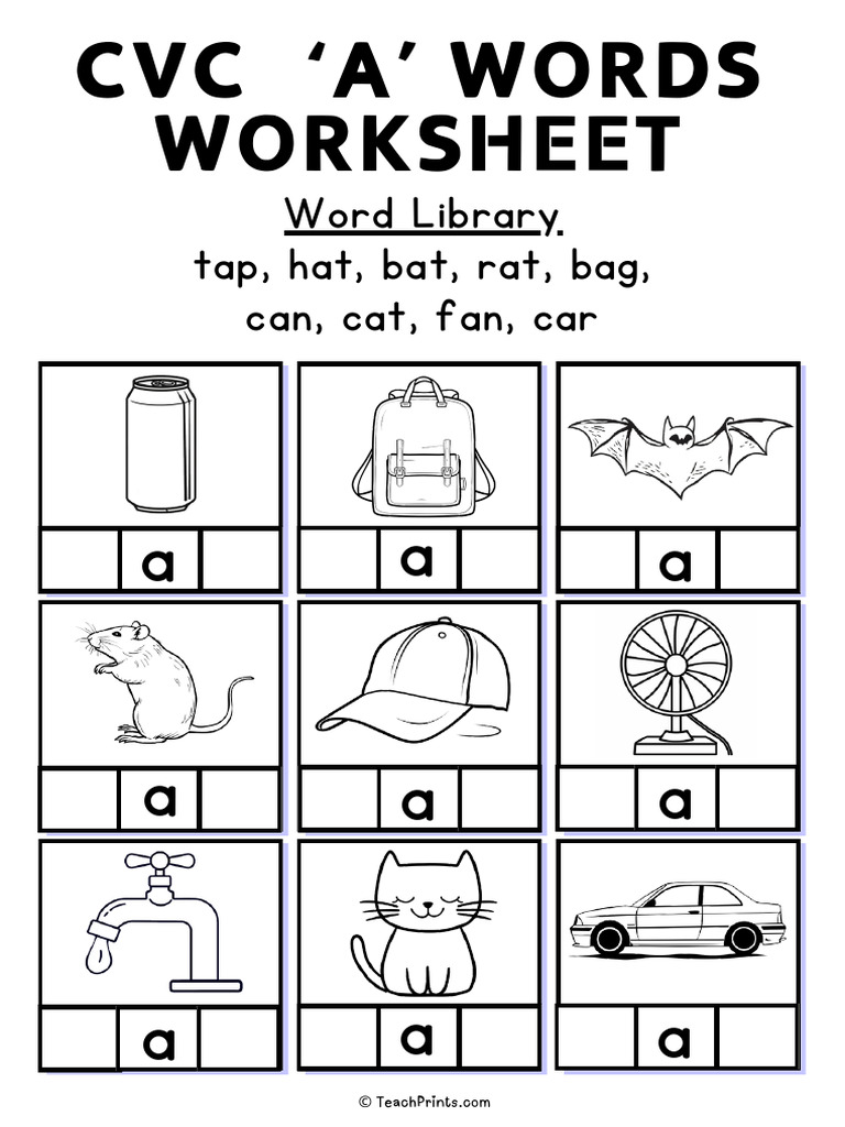 CVC 'A' Words Worksheet | PDF