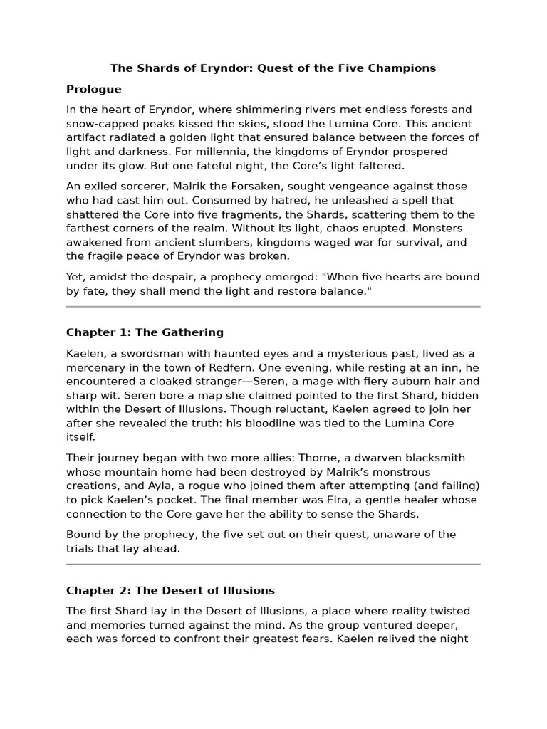 Eryndor's Five Champions Quest | PDF