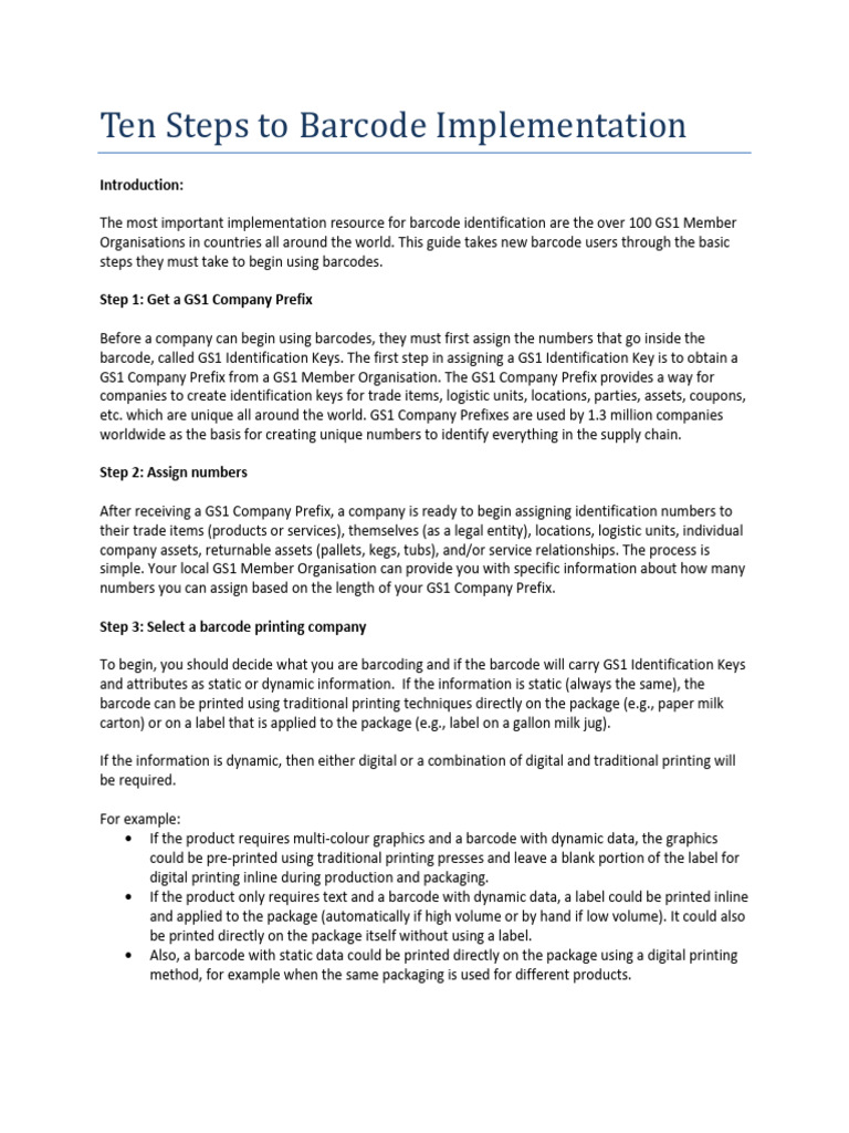 Ten Steps To Barcode Implementation | PDF | Universal Product Code | Barcode