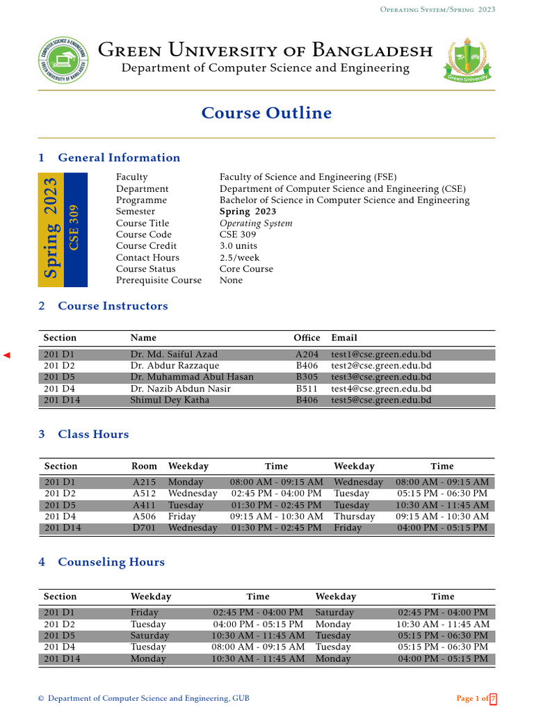 CSE 309 Operating System Course Outline | PDF | Thread (Computing) | Process (Computing)