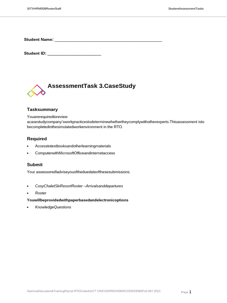 SITXHRM008 Case Study 2 - Cosy Chalet Ski Resort.v1.0 | PDF ...