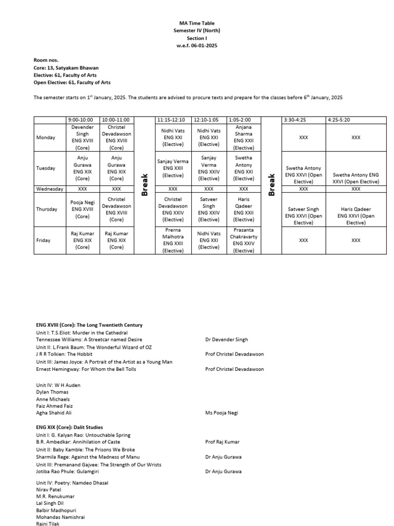 Ma Time Table Semester III | PDF