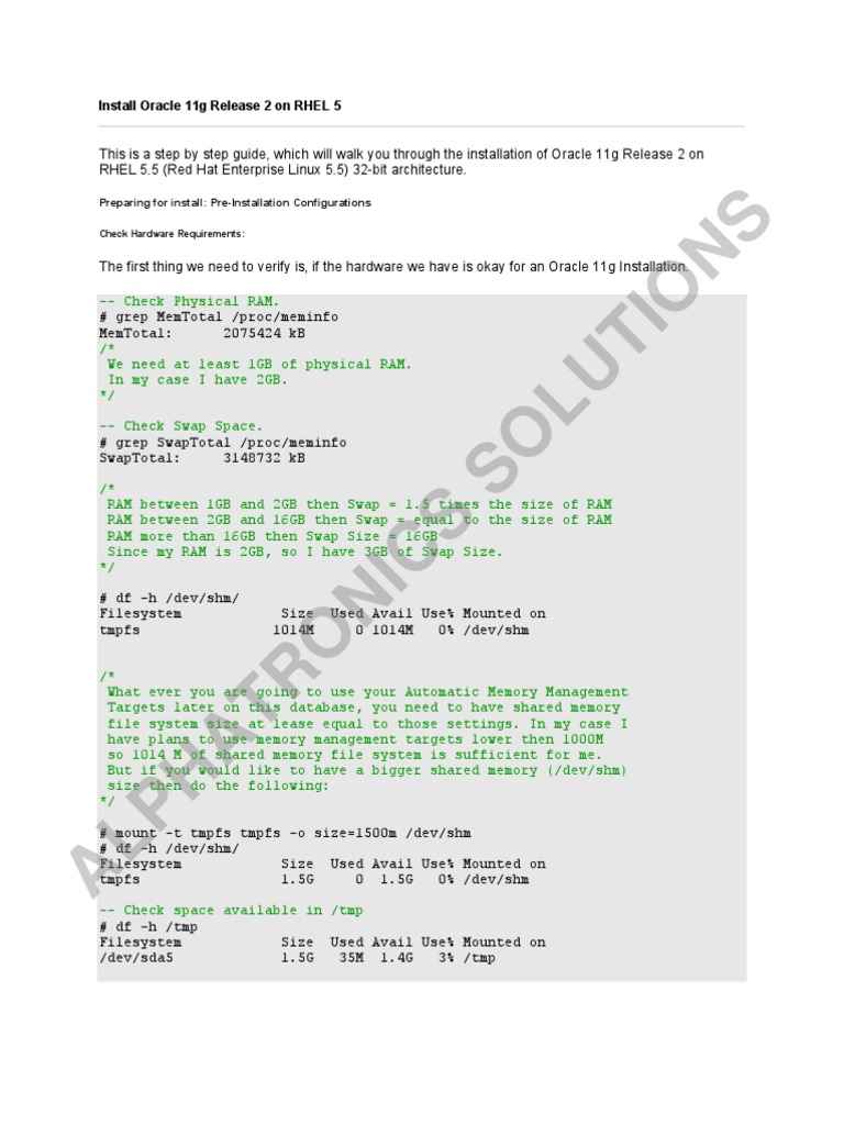 Install Oracle 11g R2 On RHEL 5 | PDF | File System | Databases