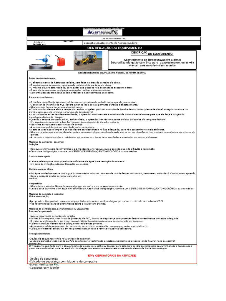 POP Abastecimento A Gasolina | PDF | Bomba | Dióxido de carbono