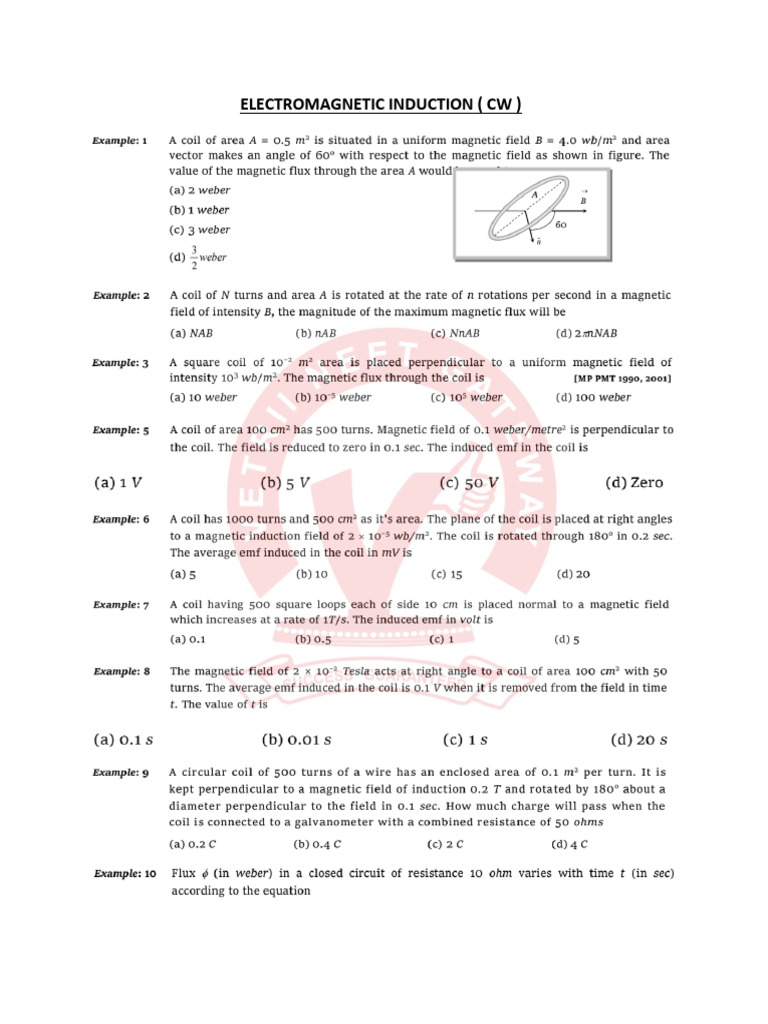 V++ Physics MCQ (Electro Magnetic Induction) | PDF