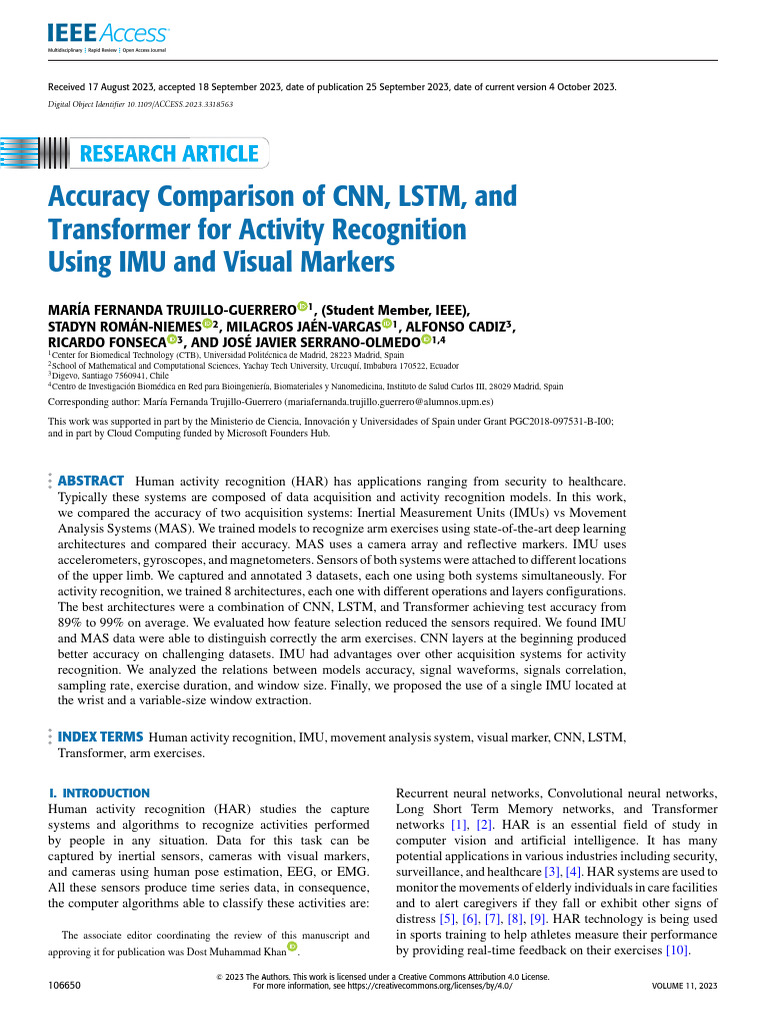 2023 Accuracy CNN LSTM Transformer Activity Recognition IMU Visual ...