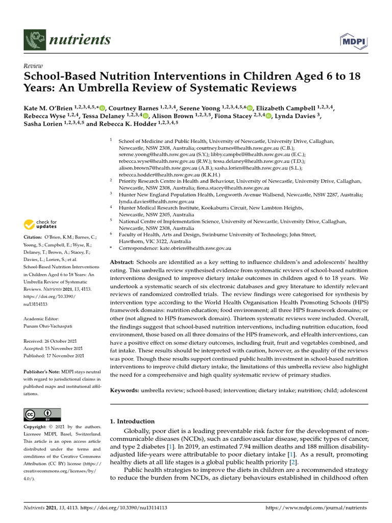 School Nutrition Interventions Review | PDF | Systematic Review ...