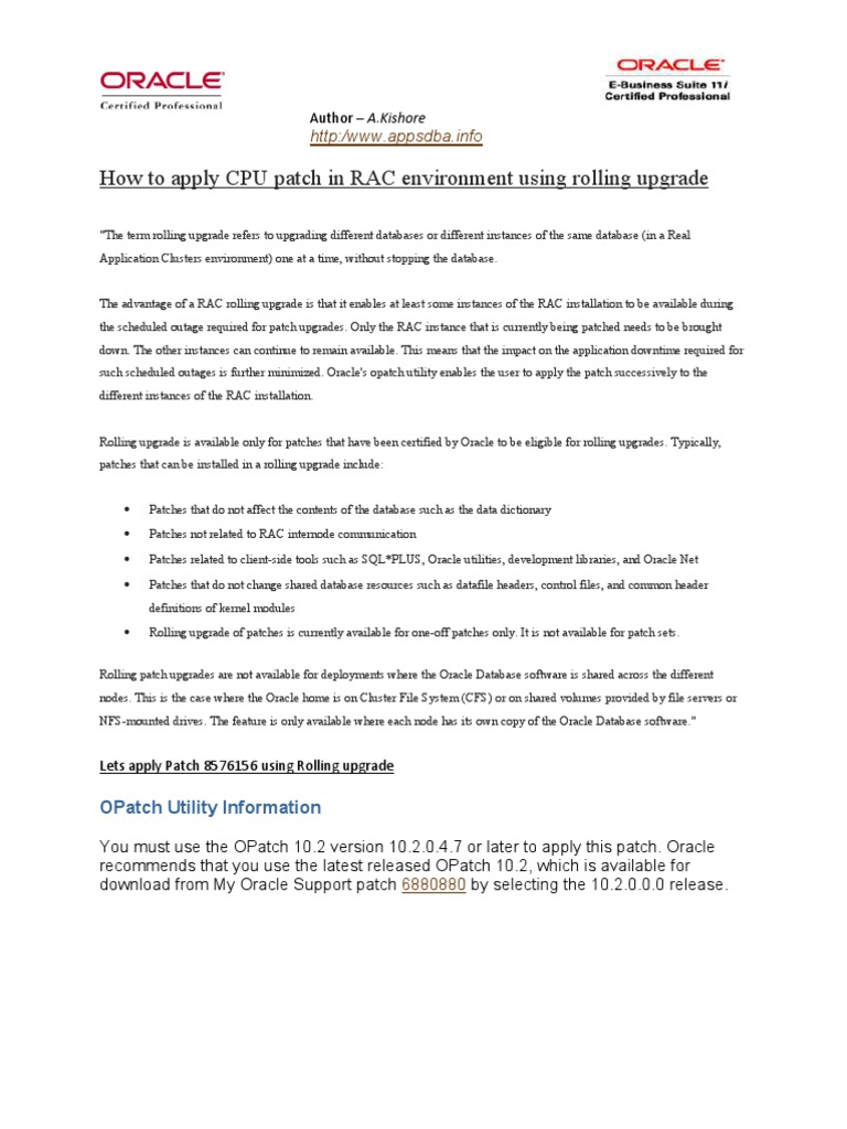 Rolling Upgrade Apply Patch | PDF