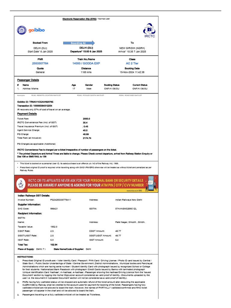 TRain ticket.pdf | PDF | Identity Document