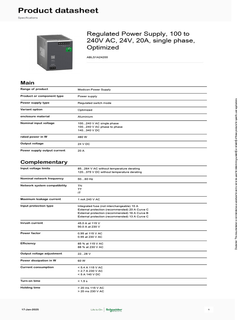 Schneider Electric ABLS1A24200 Power Supply | PDF | Power Supply ...