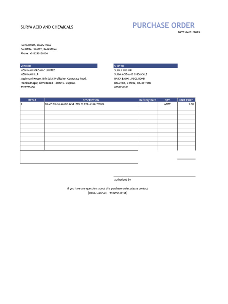 Simple Purchase Order Template PurchaseOrder | PDF
