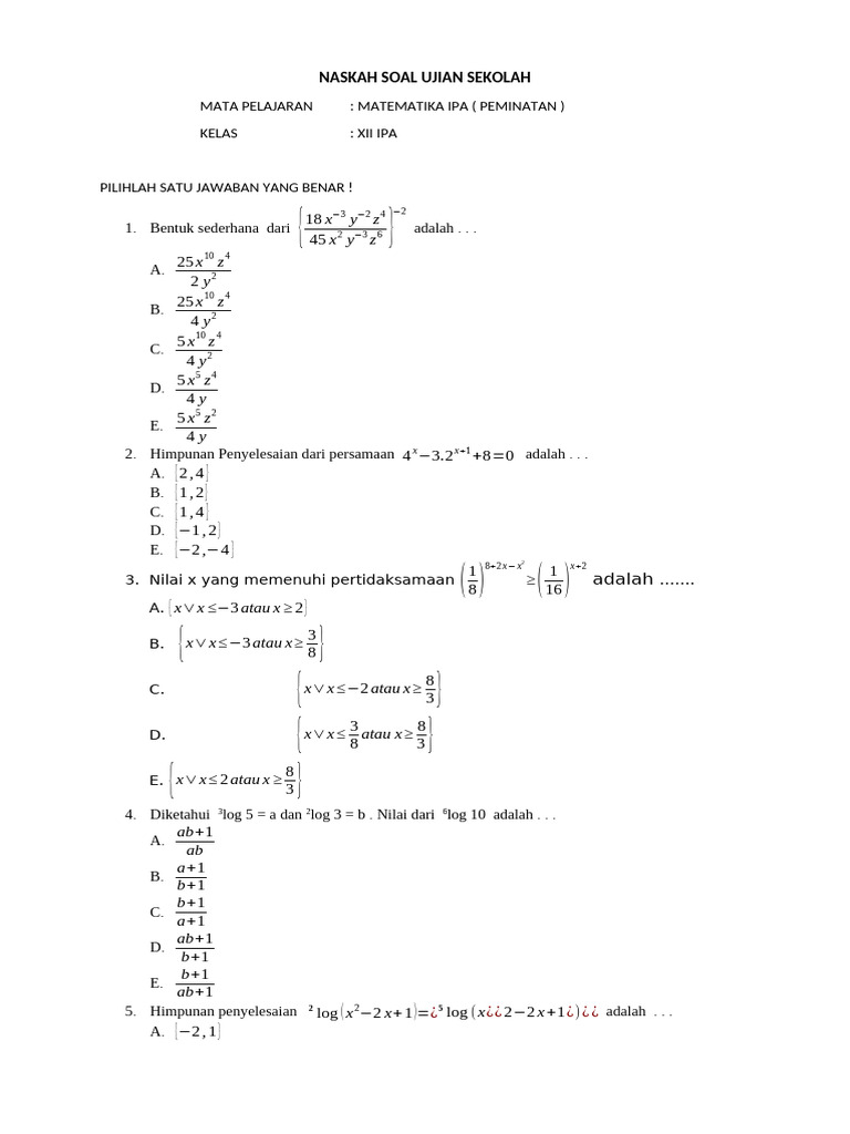 SOAL US MATEMATIKA MINAT | PDF