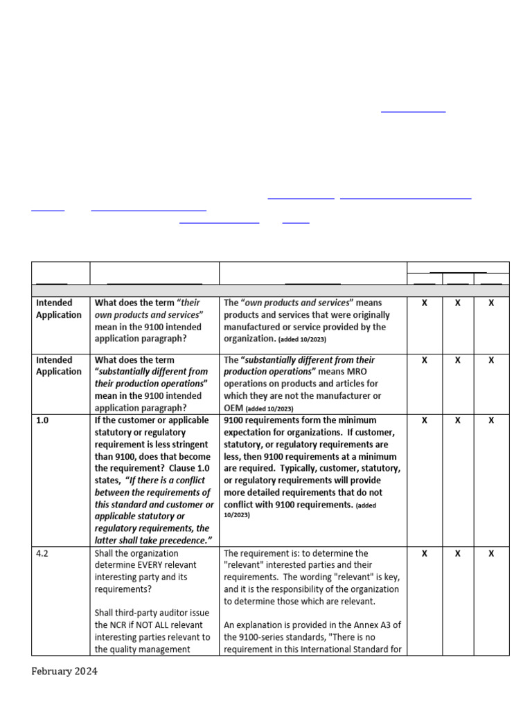 9100 2016 Series Clarification Table 2024 02 12 | PDF | Calibration ...