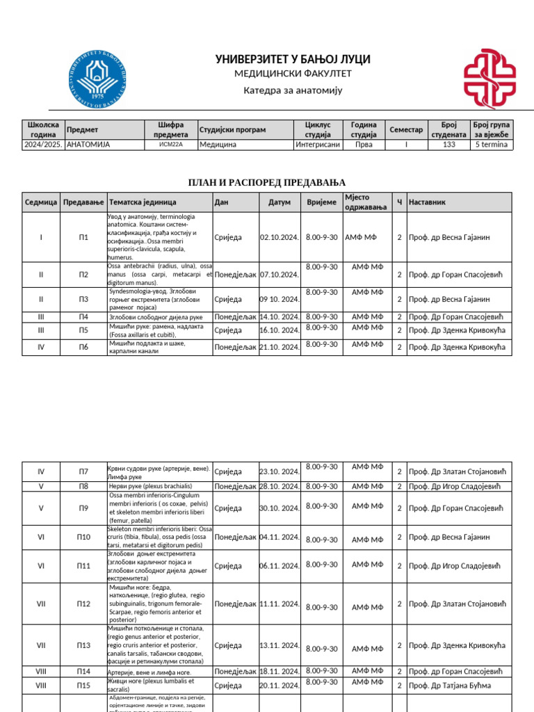 MEDICINA-zimski-semestar-2024-2025-Plan-i-raspored-predavanja-vjezbi-i ...