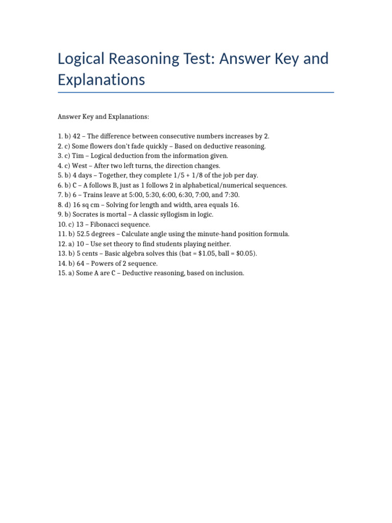 Logical Reasoning Test Solutions | PDF