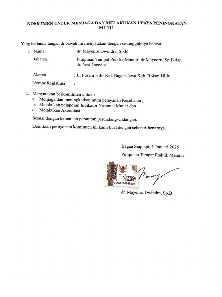 Surat Komitmen Mutu Enru | PDF