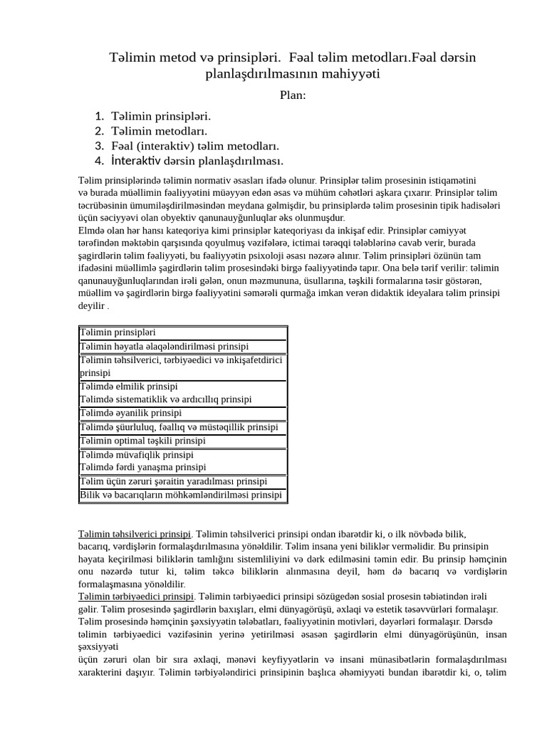 Təlimin Metod VƏ Prinsipləri | PDF