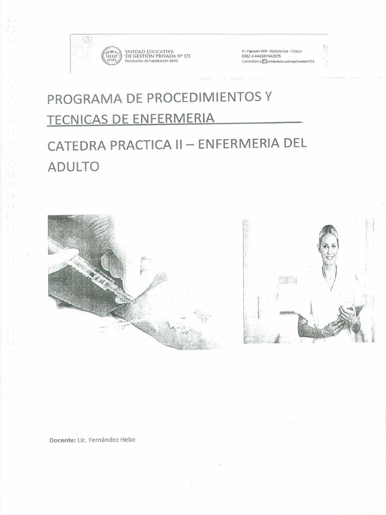 Programa de Procedimientos y Tecnicas de Enfermeria Catedra Practica II Enfermeria Del Adulto | PDF