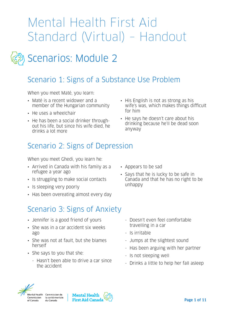 MHFA Standard Virtual Handout en Nov 2020 | PDF | Abnormal Psychology ...