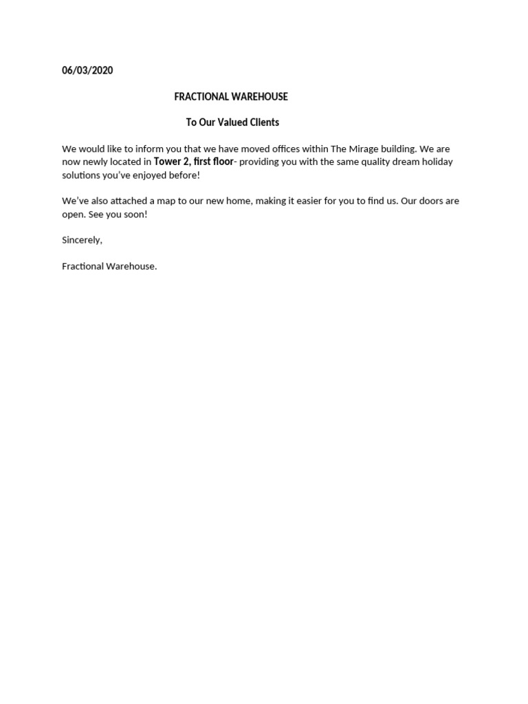 Fractional Warehouse Letter | PDF