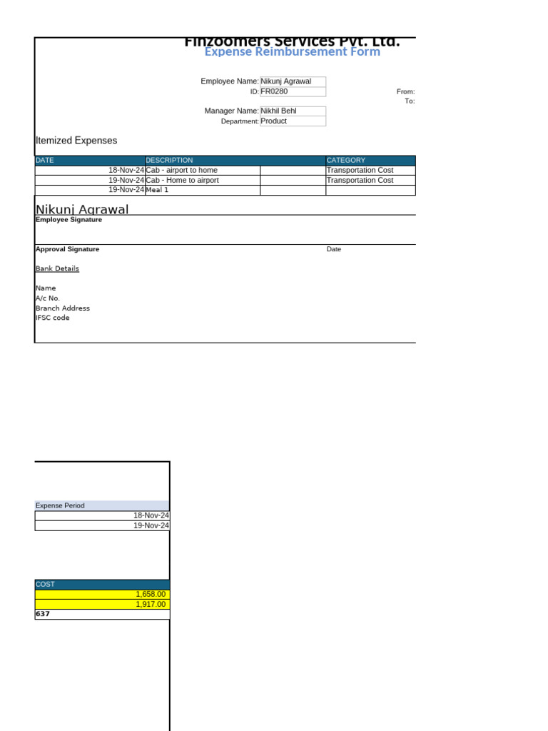 Cab Bills Nikunj Nov | PDF