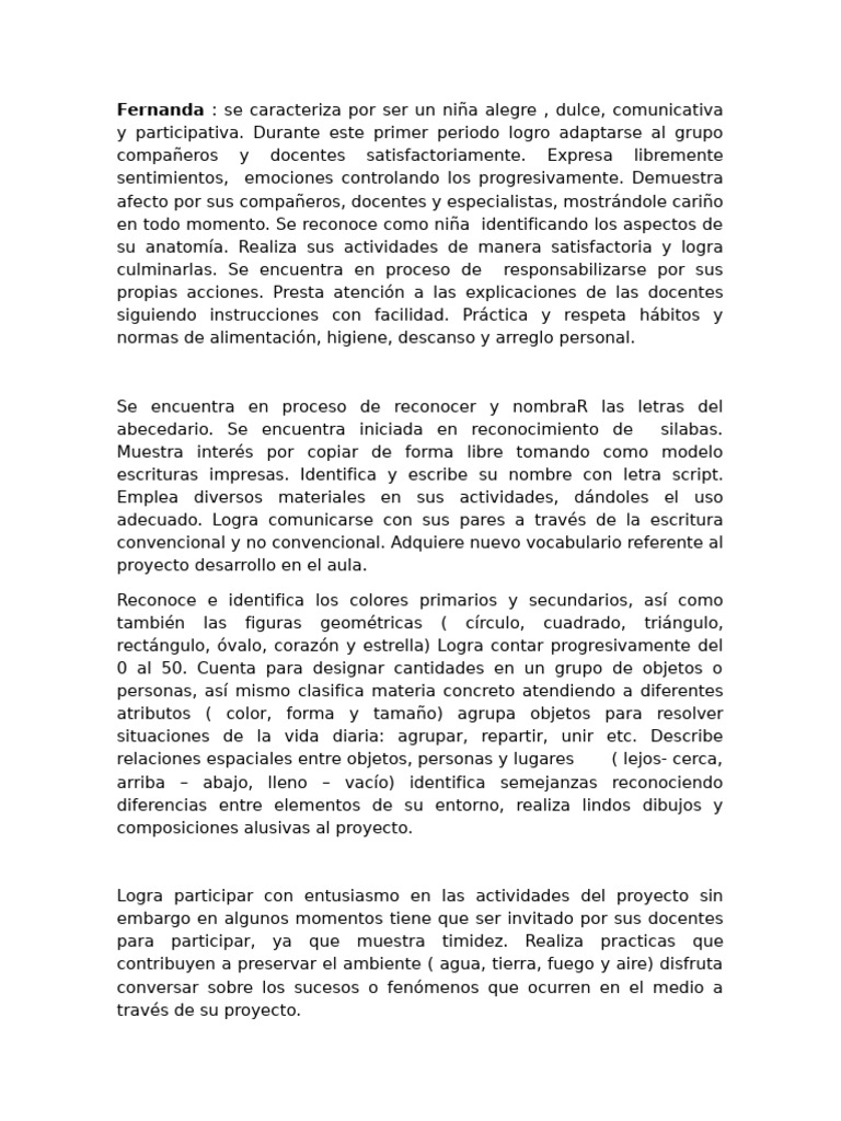 Informe de progreso de Fernanda 2023 | PDF