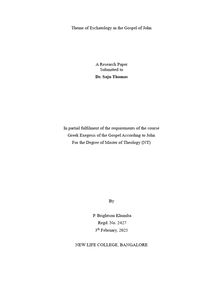 Eschatology Pdf Gospel Of John Eternal Life Christianity