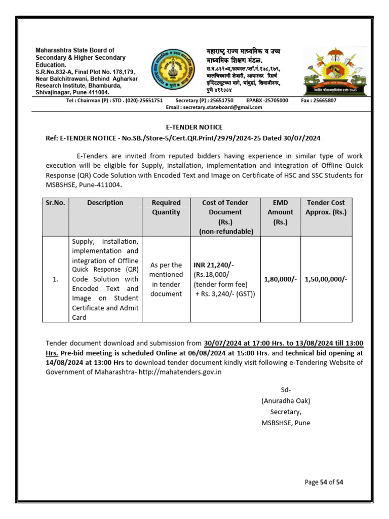NIT QR Code 2024 Tender 6f25fa9c37 | PDF | Schools | Educational Stages