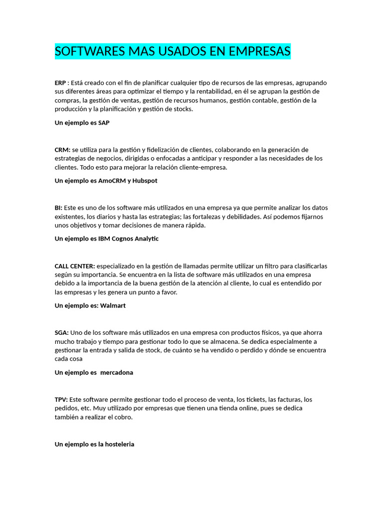 Software Empresariales Más Usados | PDF