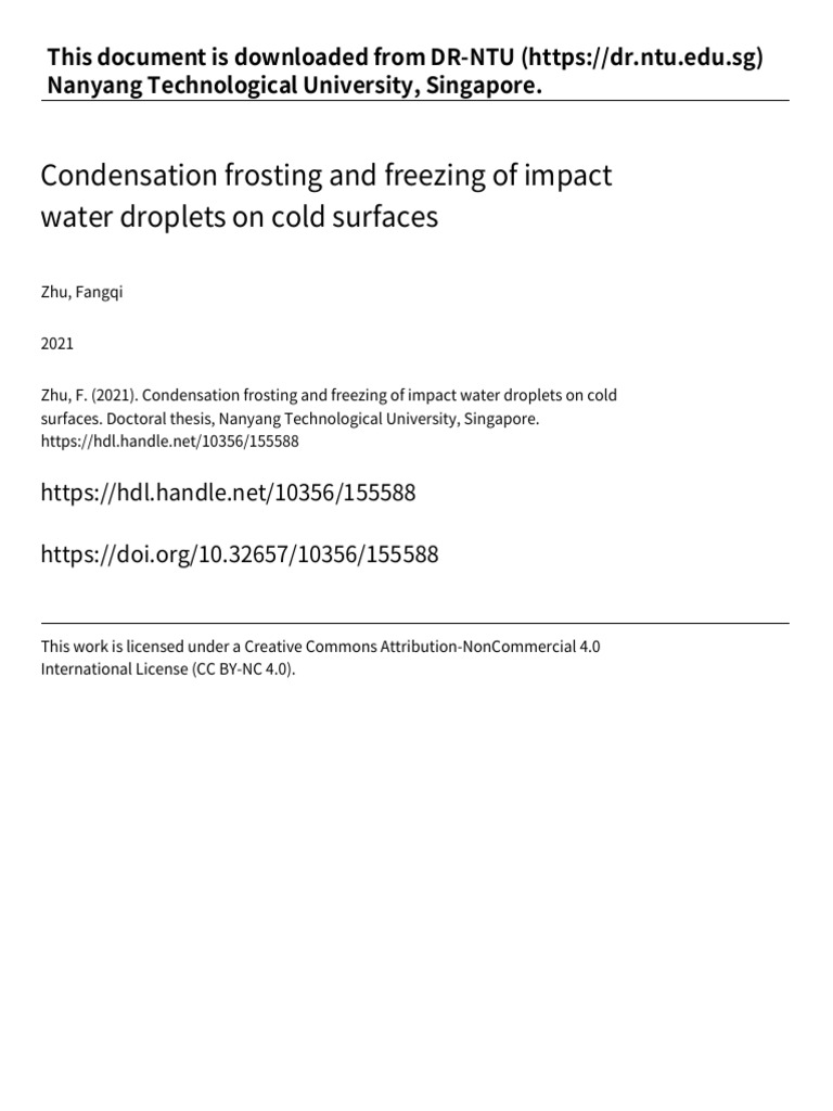 Condensation Frosting and Freezing of Impact Water Droplets On Cold ...