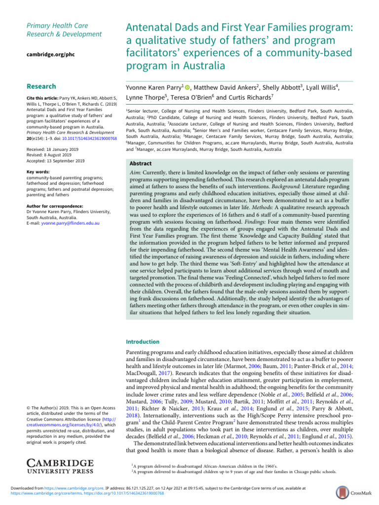 Antenatal Dads and First Year Families Program A Qualitative Study of Fathers and Program ...