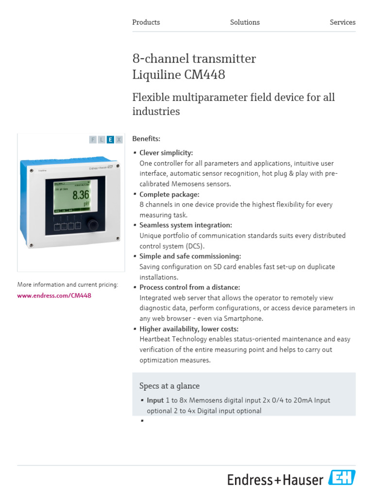 Endress-Hauser Liquiline CM448 EN | PDF | Sensor | Computing