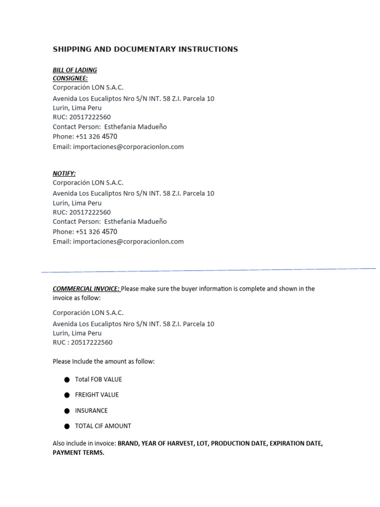 Shipping Instructions | PDF