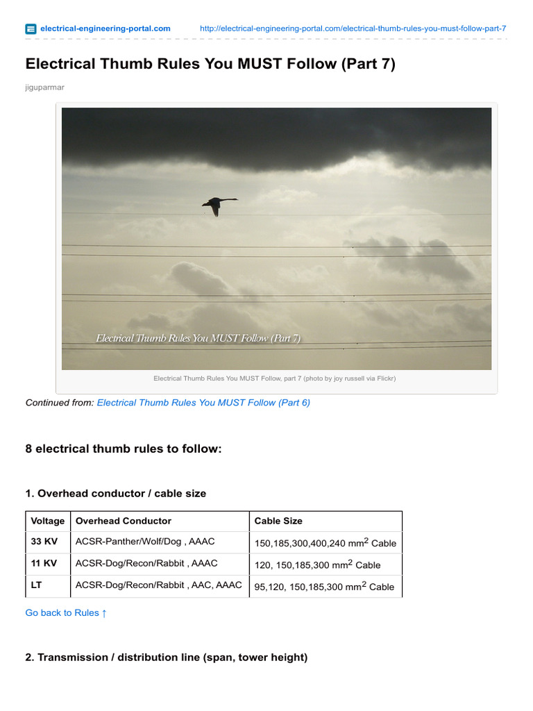 Electrical Thumb Rules You MUST Follow Part 7 | PDF | Electric Power Transmission | Electrical ...