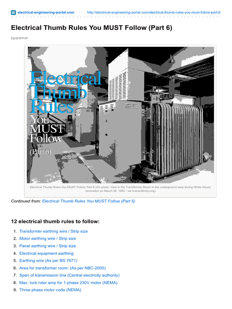Electrical Thumb Rules You MUST Follow Part 6 | PDF | Transformer | Electricity