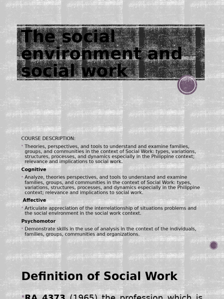 Social Work and Its Environmental Context | PDF | Family | Marriage