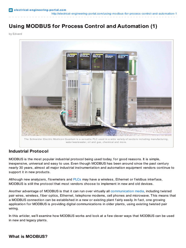Using MODBUS For Process Control and Automation 1 | PDF | Internet Protocols | Telecommunications