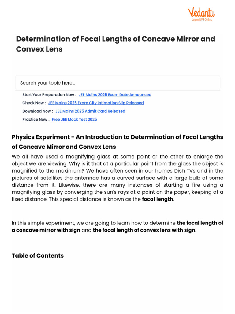 Determination of Focal Lengths of Concave Mirror and Convex Lens | PDF