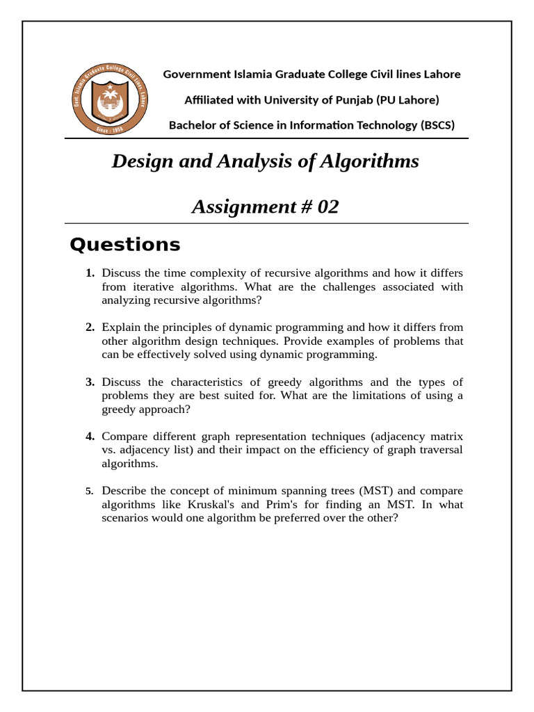Design and Analysis of Algorithms Assignment No. 02 | PDF