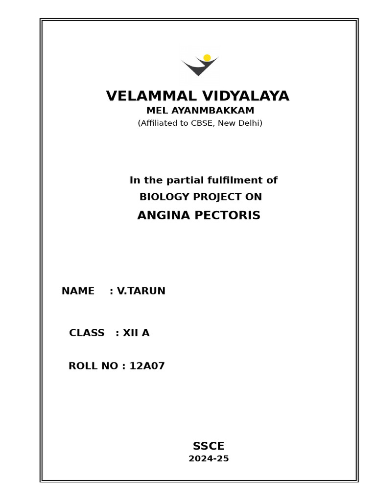 Biology Project Angina Pectoris Final PDF | PDF | Coronary Artery Disease | Myocardial Infarction