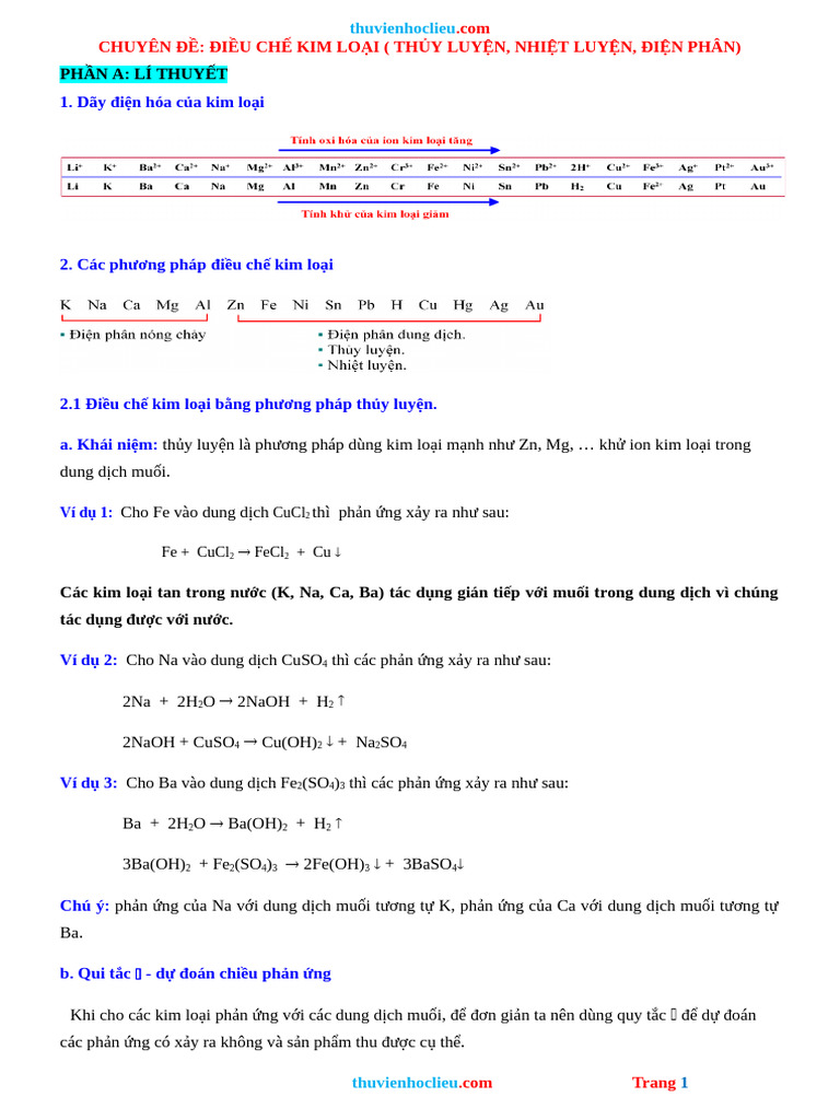 Thuvienhoclieu.com Chuyen de 10 DIEU CHE KIM LOAI | PDF