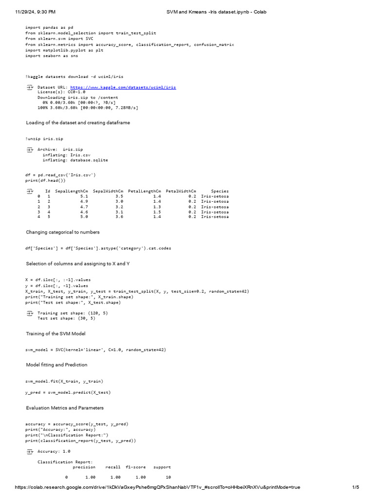 Svm And Kmeans Iris Datasetipynb Colab Pdf Computer Programming