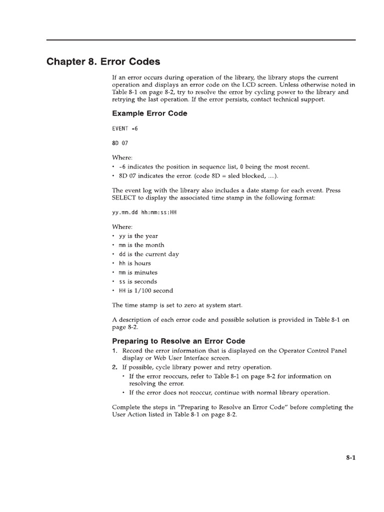 Error Codes TL2000 - TL4000 | PDF