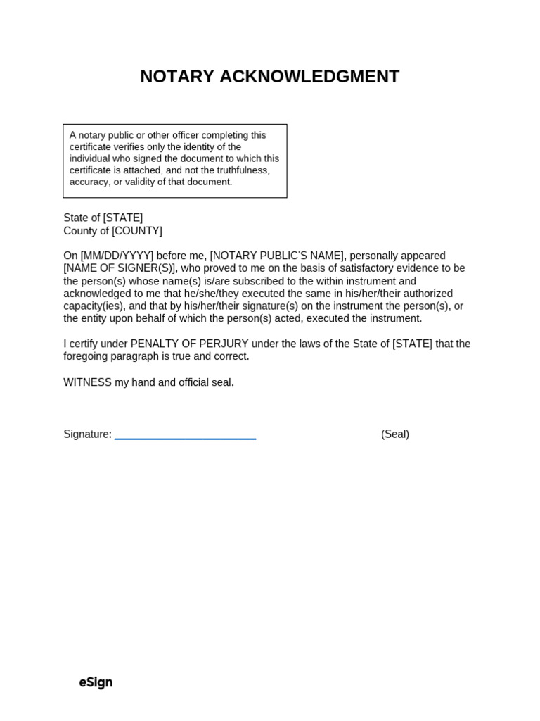 Notary Acknowledgment Template | PDF
